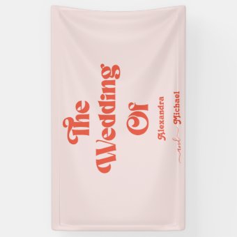 Modern Retro Pink And Orange Typography Wedding Banner | Zazzle