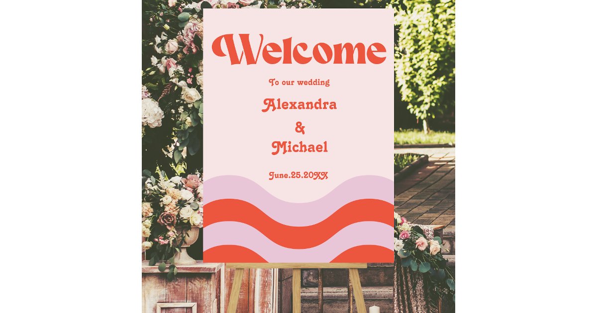 Modern Retro Pink And Orange Typography Wedding Fo Foam Board | Zazzle