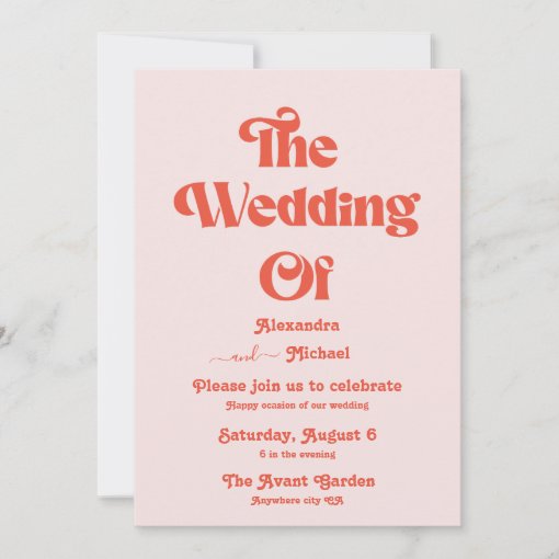 Modern Retro Pink And Orange Typography Wedding Invitation | Zazzle