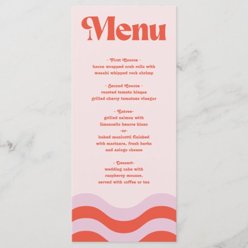 Modern Retro Pink And Orange Typography Wedding Me Menu | Zazzle