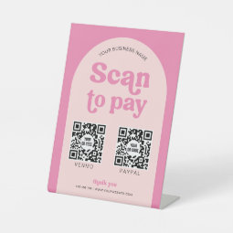 Modern Retro Pink Scan to Pay 2 QR Code Payment Pedestal Sign | Zazzle