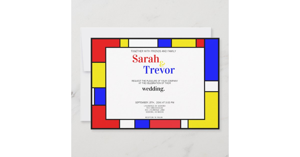 Modern Retro Primary Colors Geometric Art Invitation | Zazzle