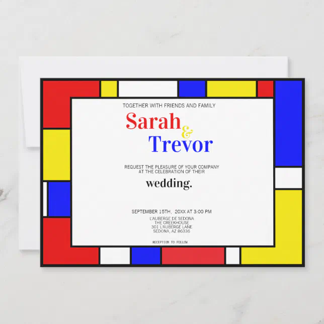 Modern Retro Primary Colors Geometric Art Invitation | Zazzle