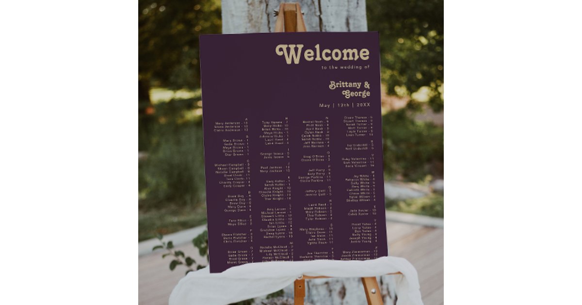 Modern Retro | Purple Alphabetical Seating Chart Foam Board | Zazzle