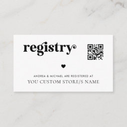 Modern Retro Script Heart QR Code Gift Registry Enclosure Card | Zazzle