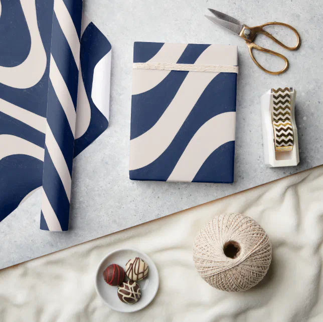 Modern Retro Summer Blue Waves Stripes Wrapping Paper | Zazzle