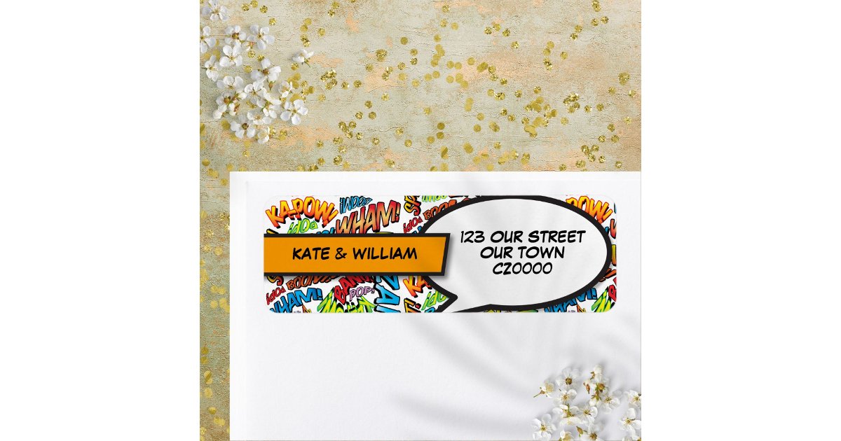 Modern Retro Superhero Comic Book Return Address Label | Zazzle