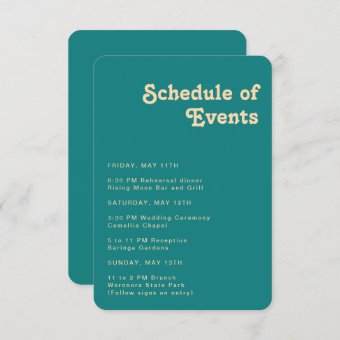 Modern Retro Teal Schedule of Events Rounded Edges Enclosure Card | Zazzle