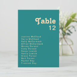 Modern Retro | Teal Table Number Chart | Zazzle