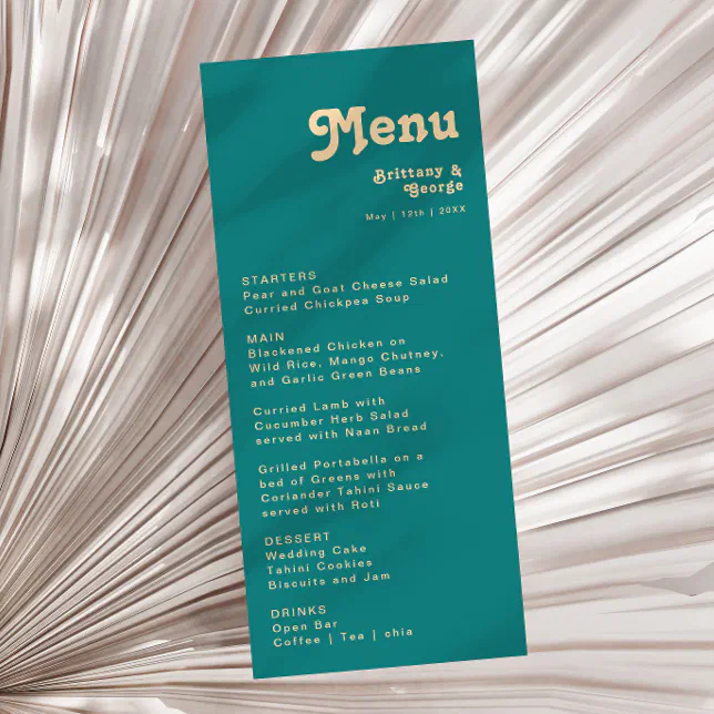 Modern Retro | Teal Wedding Dinner Menu | Zazzle