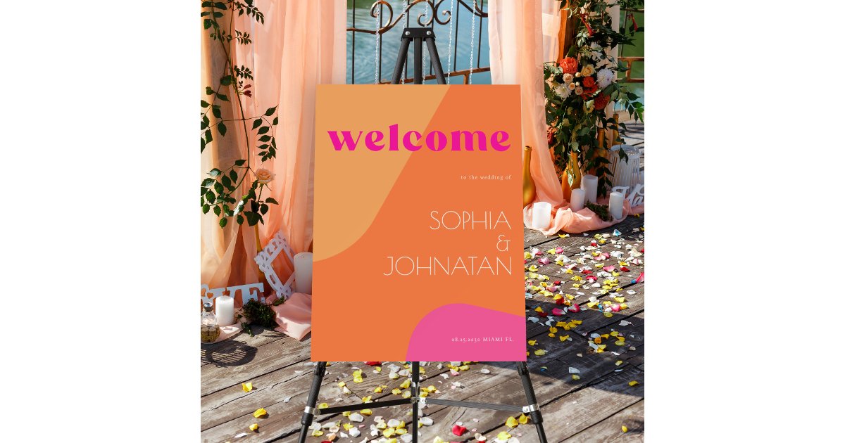 Modern retro typography pink wedding welcome sign | Zazzle