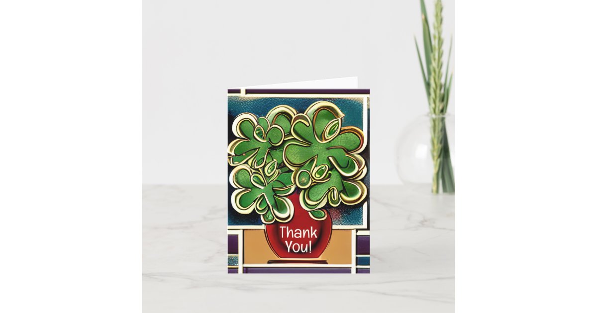 Modern Retro Vase of Shamrocks|Clovers Thank You Card | Zazzle