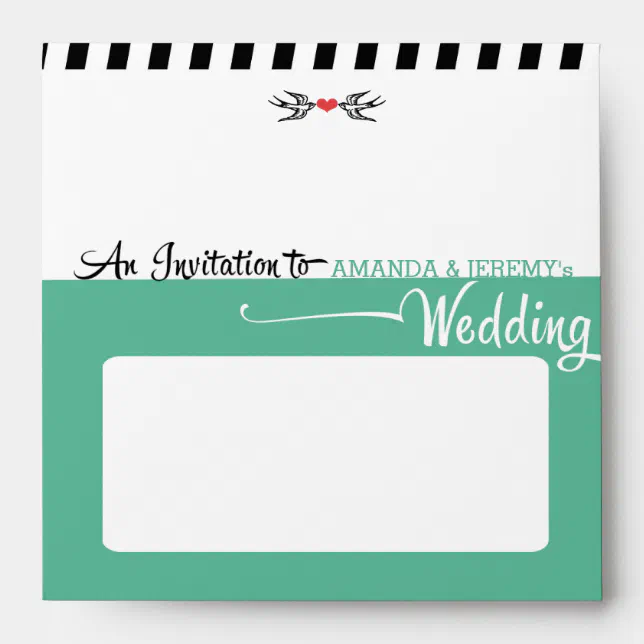 Modern Retro Vinyl Record Teal Black Wedding Envelope | Zazzle