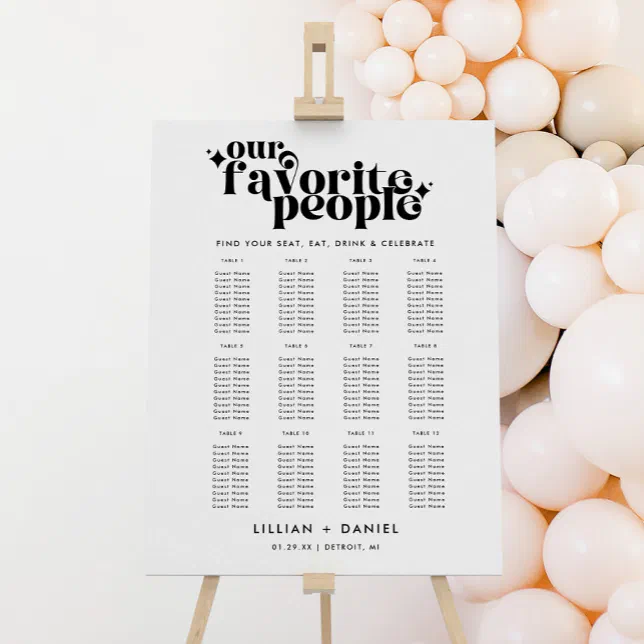 Modern Retro Wedding Seating Chart Foam Board | Zazzle