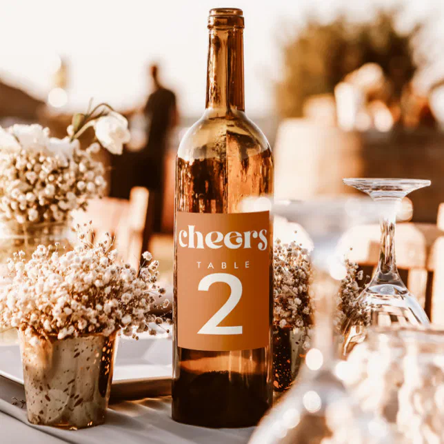 Modern Retro Wedding Table Number Wine Label | Zazzle
