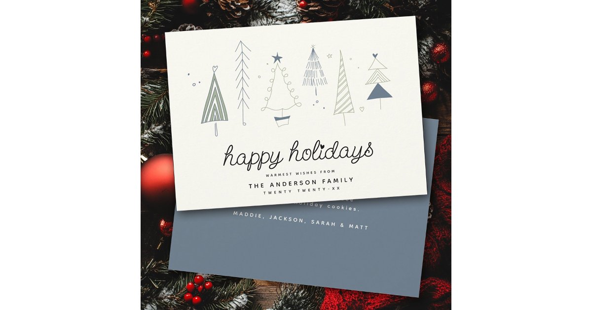 Modern Retro Whimsical Little Tree Forest Family Holiday Card | Zazzle