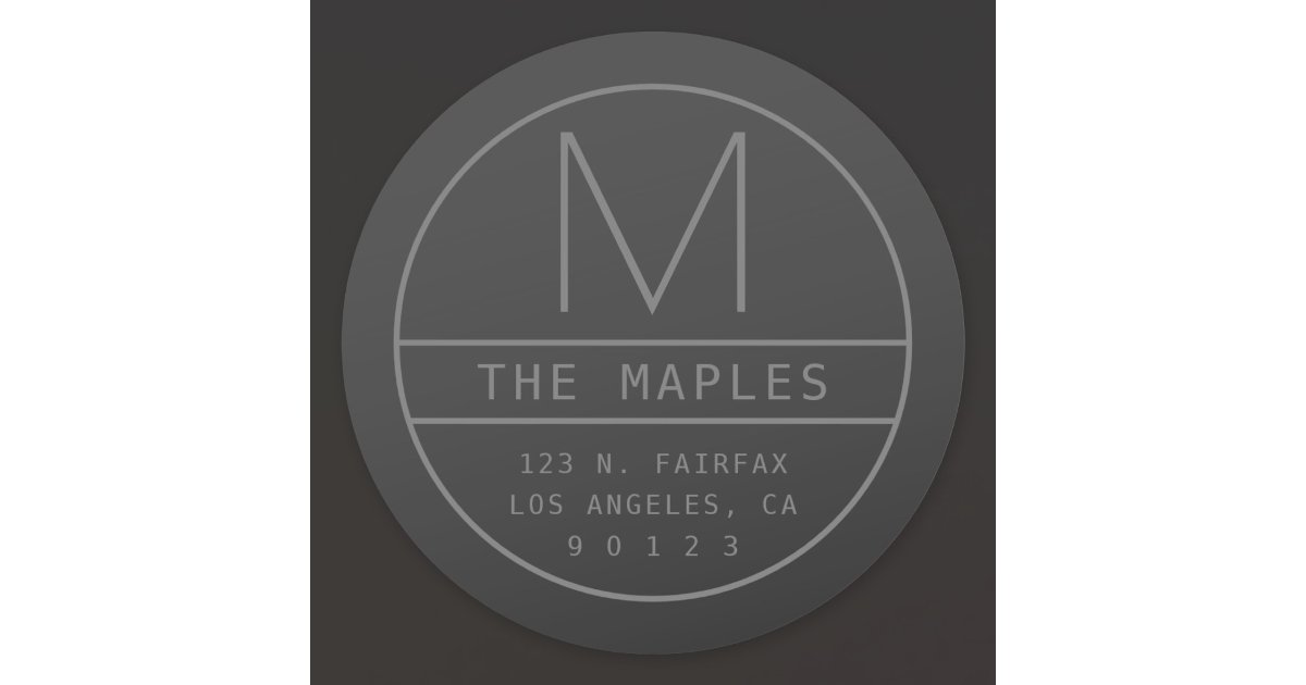 Modern Return Address & Monogram | Dark Grey Classic Round Sticker | Zazzle