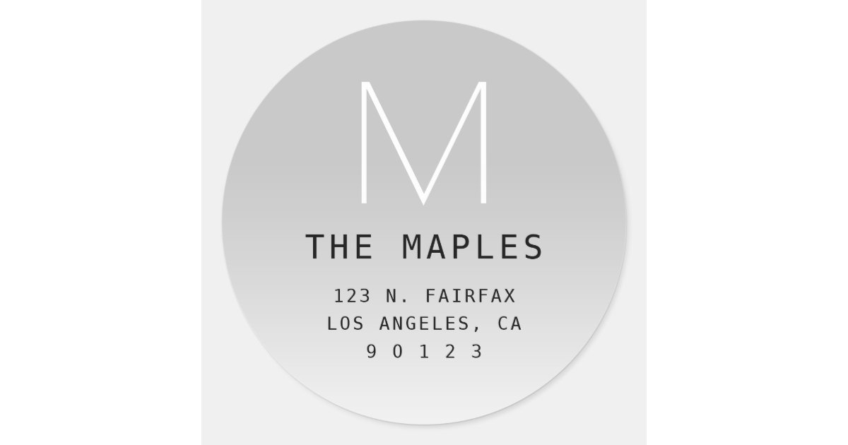 Modern Return Address & Monogram | Grey Ombre Classic Round Sticker ...
