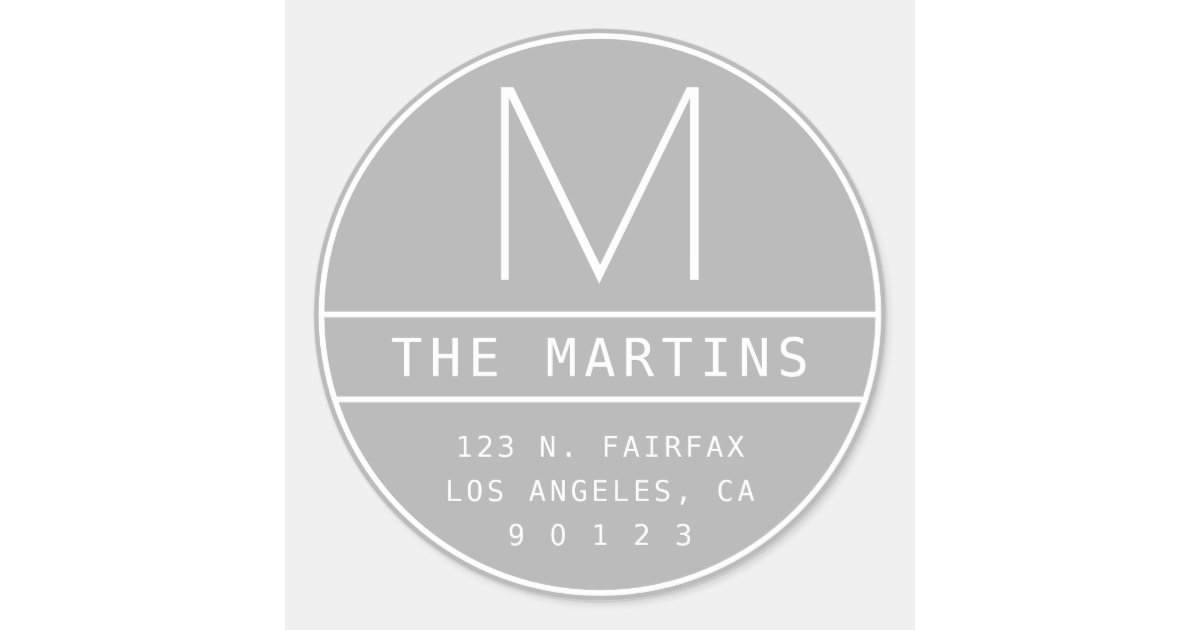Modern Return Address & Monogram | Light Grey Classic Round Sticker ...