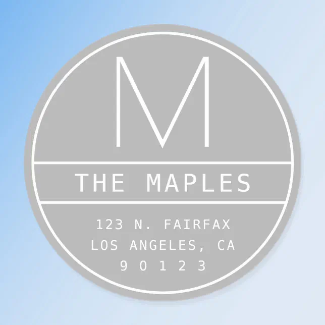 Modern Return Address & Monogram | Light Grey Classic Round Sticker ...