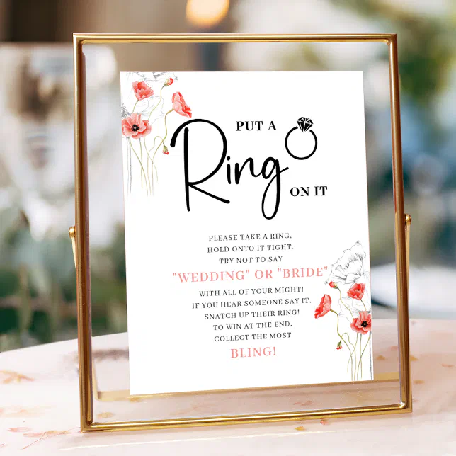 Modern Ring Game Floral Bridal Shower Game Sign | Zazzle