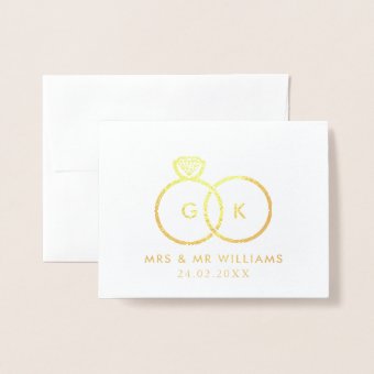 Modern Rings Custom Wedding Photo Thank You Note Foil Card | Zazzle