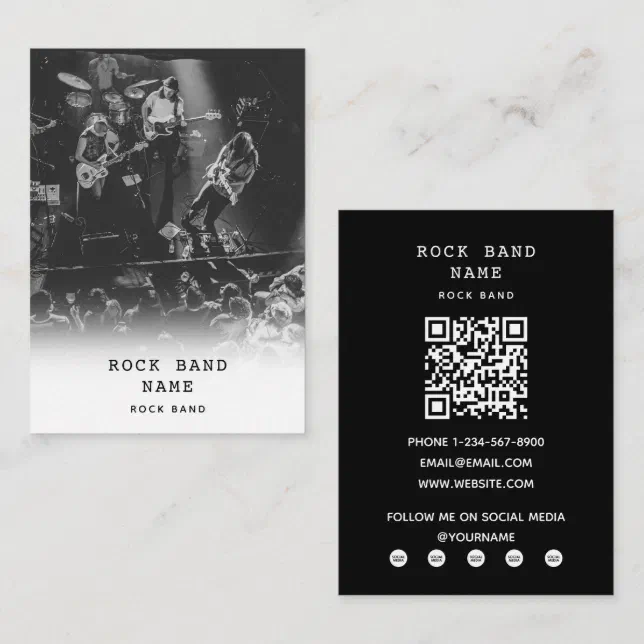 Modern Rock Band Musician Black White Photography Business Card | Zazzle