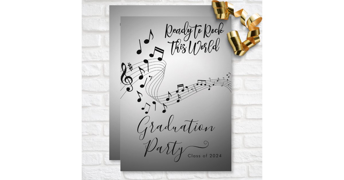 Modern Rock Music Black & White Graduation Party Invitation | Zazzle