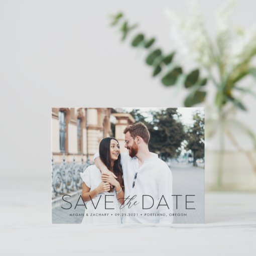 Modern Romance Black Overlay Save the Date Photo Announcement Postcard ...