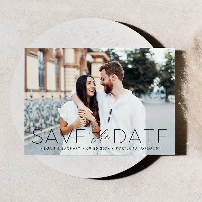Modern Romance Black Text Overlay Photo Save The Date | Zazzle