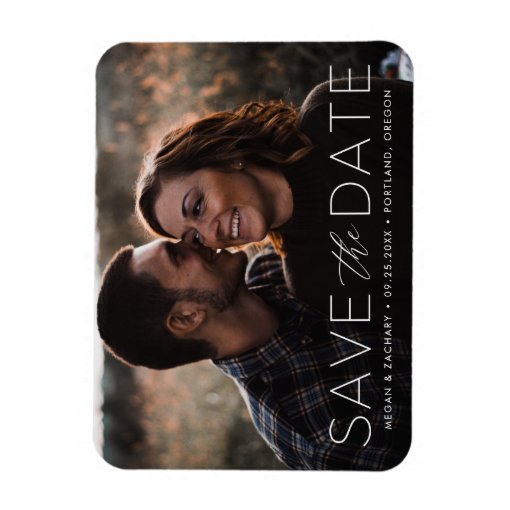 Modern Romance White Overlay Save the Date Photo Magnet | Zazzle