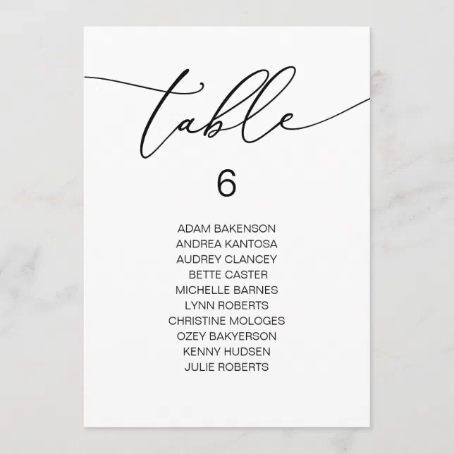 Modern Romantic Guests Seating Chart Table Card | Zazzle
