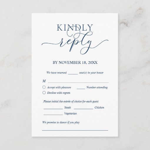 Modern Romantic, Navy Blue, Wedding Dinner RSVP Enclosure Card | Zazzle