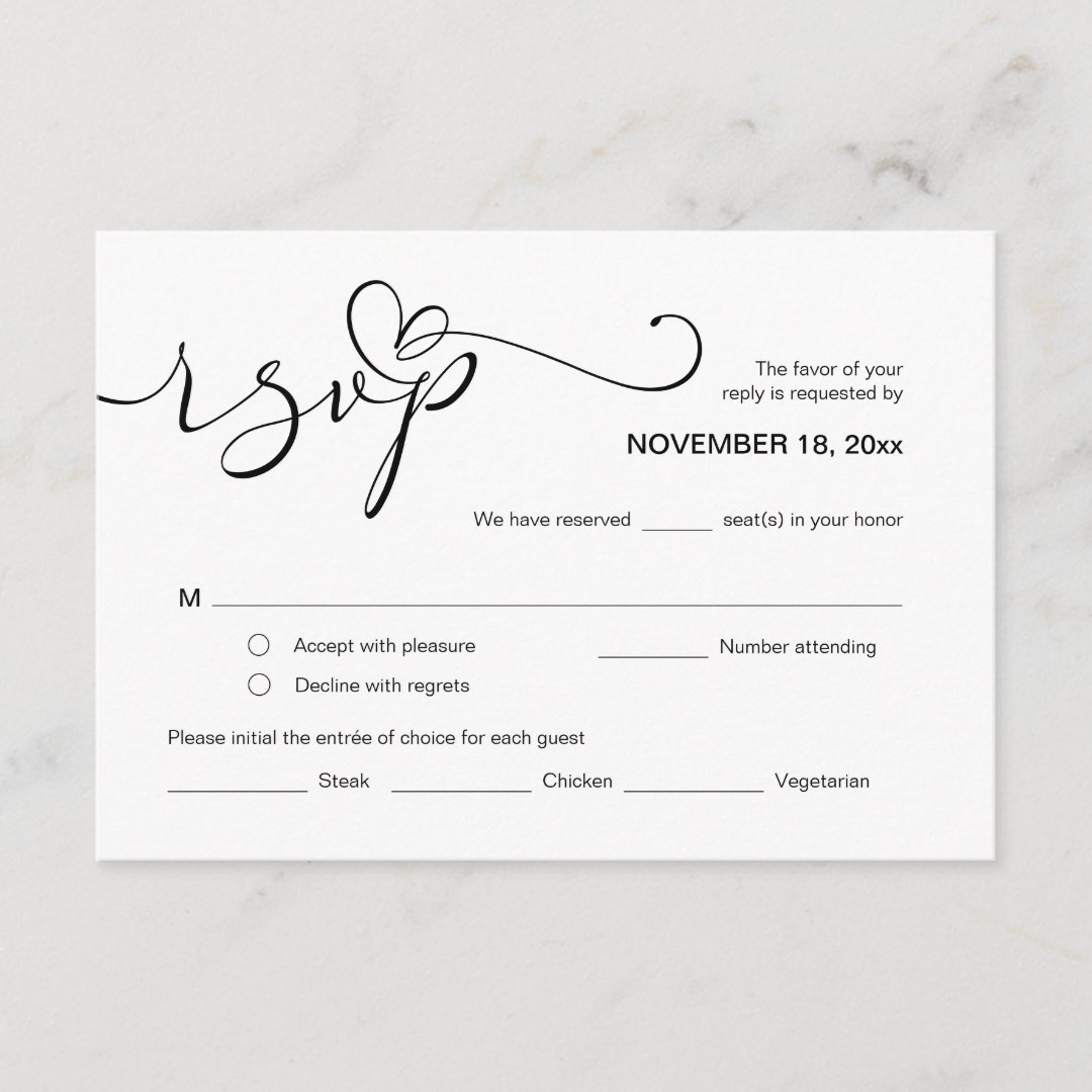 Modern Romantic RSVP, Black Font, Respond Enclosure Card | Zazzle