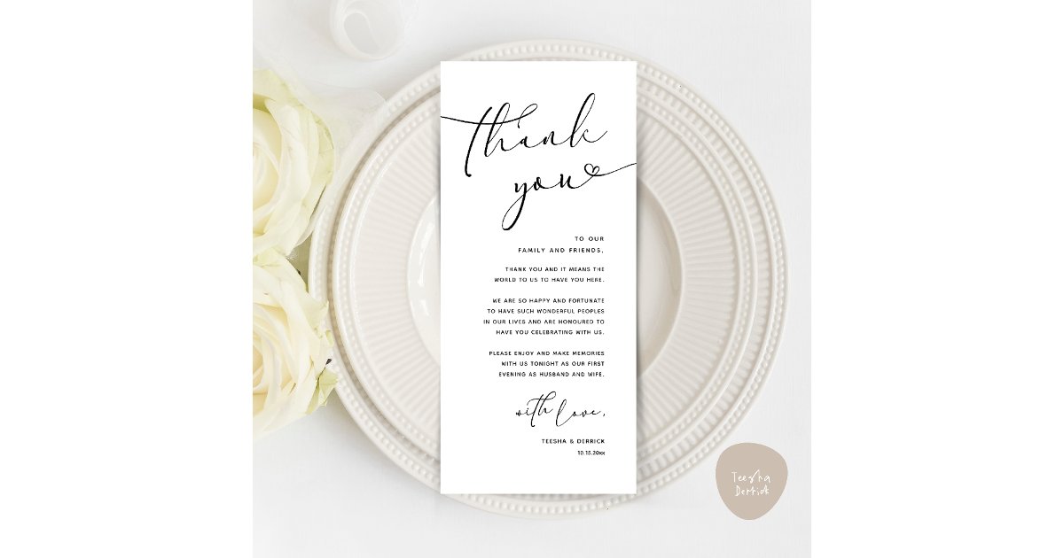 Modern Romantic Wedding Reception Thank You Card | Zazzle