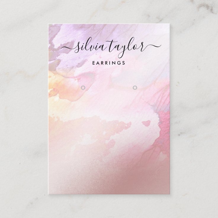 Modern rose gold art script earring display business card | Zazzle