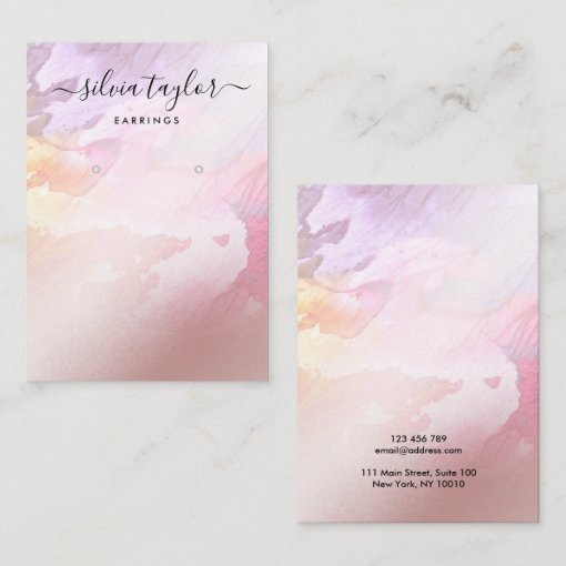 Modern rose gold art script earring display business card | Zazzle
