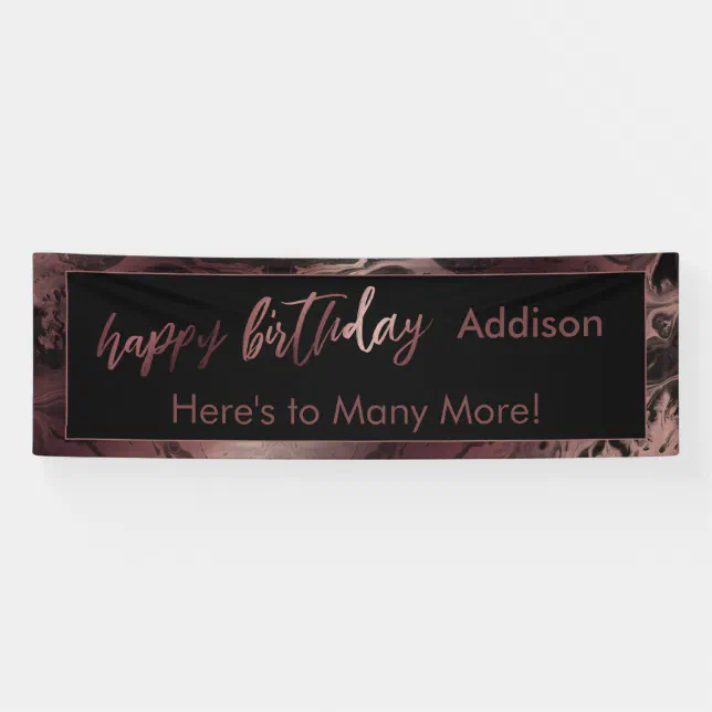 Modern Rose Gold & Black Marbled Happy Birthday Banner | Zazzle