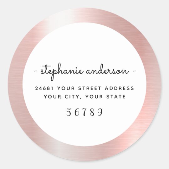 Modern Rose Gold Brushed Metallic Personalized Classic Round Sticker ...
