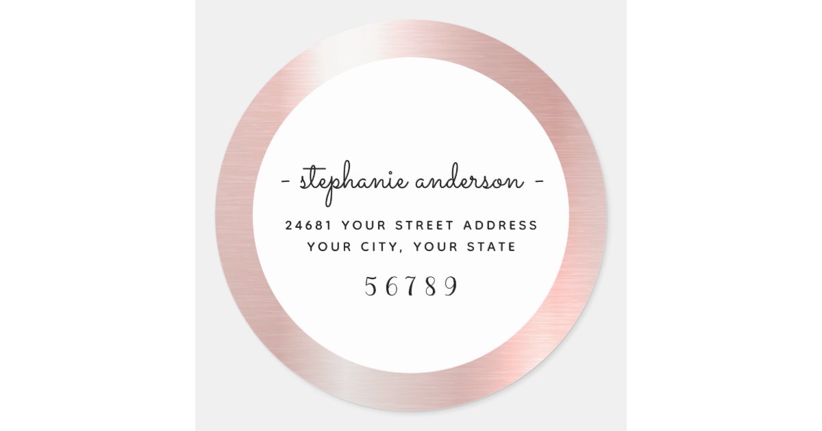 Modern Rose Gold Brushed Metallic Personalized Classic Round Sticker ...