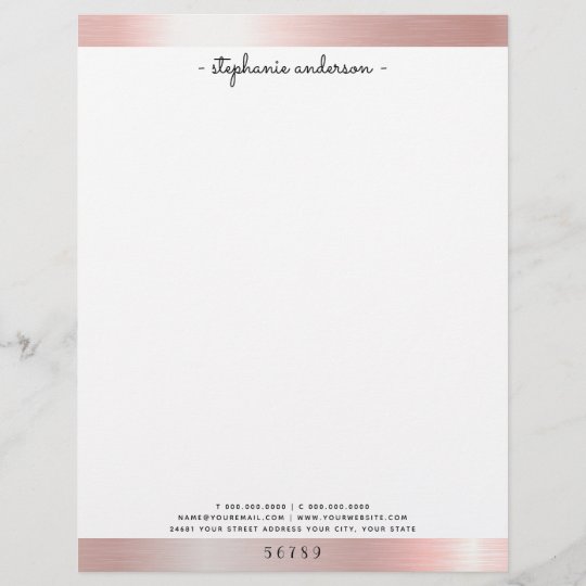 Modern Rose Gold Brushed Metallic Personalized Letterhead | Zazzle.com