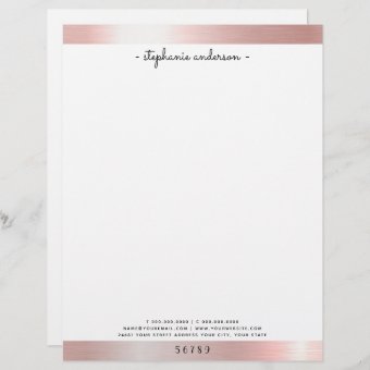 Modern Rose Gold Brushed Metallic Personalized Letterhead | Zazzle