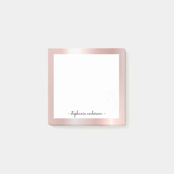 Modern Rose Gold Brushed Metallic Personalized Post-it Notes | Zazzle
