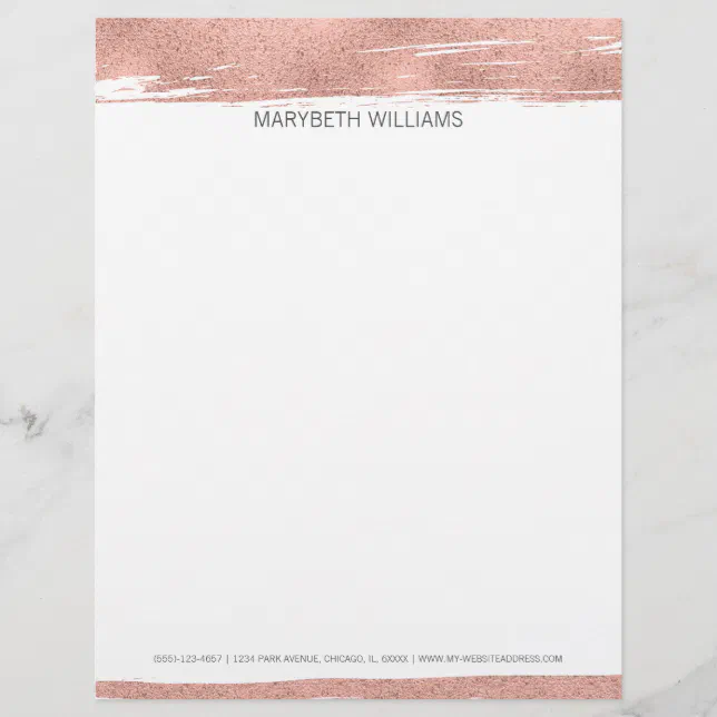 Modern Rose Gold Brushstroke Letterhead | Zazzle