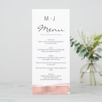 Modern Rose Gold Brushstroke Wedding Menu Card | Zazzle