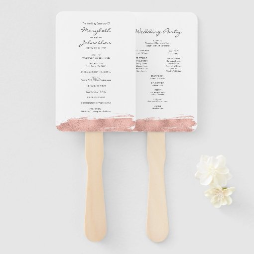 Modern Rose Gold Brushstroke Wedding Program Fan | Zazzle