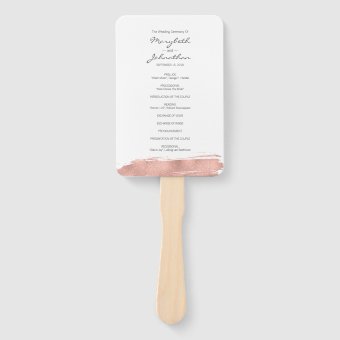 Modern Rose Gold Brushstroke Wedding Program Fan | Zazzle