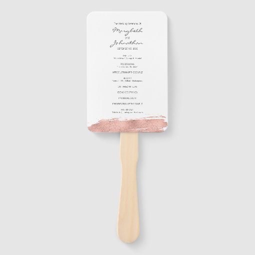 Modern Rose Gold Brushstroke Wedding Program Fan | Zazzle