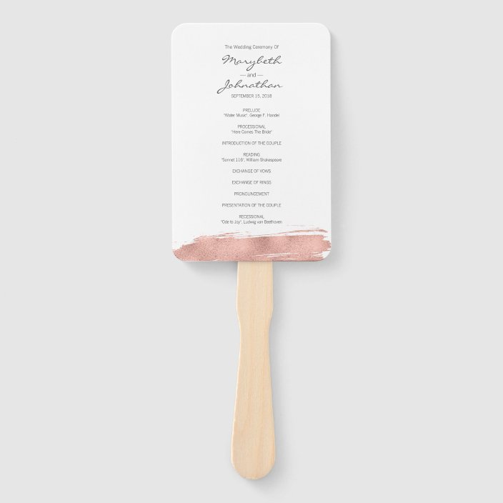 Modern Rose Gold Brushstroke Wedding Program Fan | Zazzle