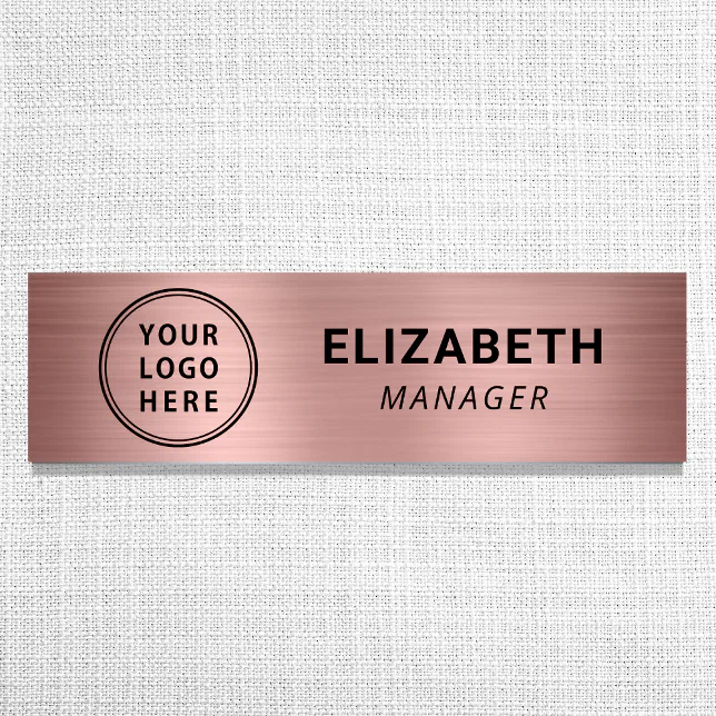 Modern Rose Gold Business Logo Name Tag | Zazzle